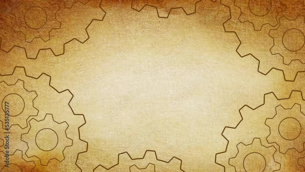 Many Gears inside gear in side old paper loopable background for text ...