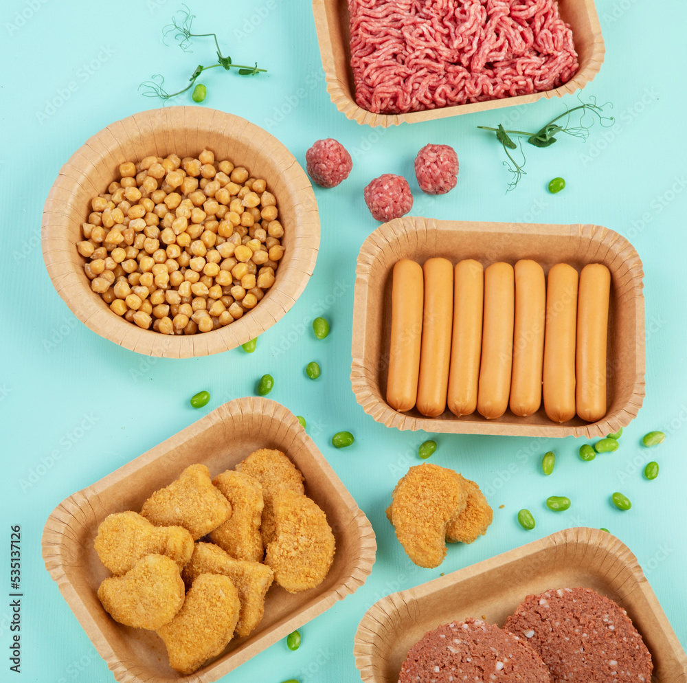 Variety of plant based meat. Plant based vegetarian alternative meat ...