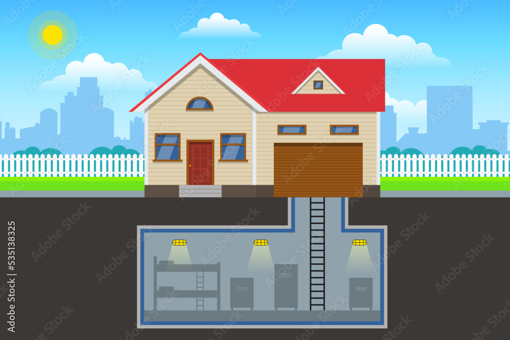 home underground bunker bomb shelter nuclear war survival room vector ...