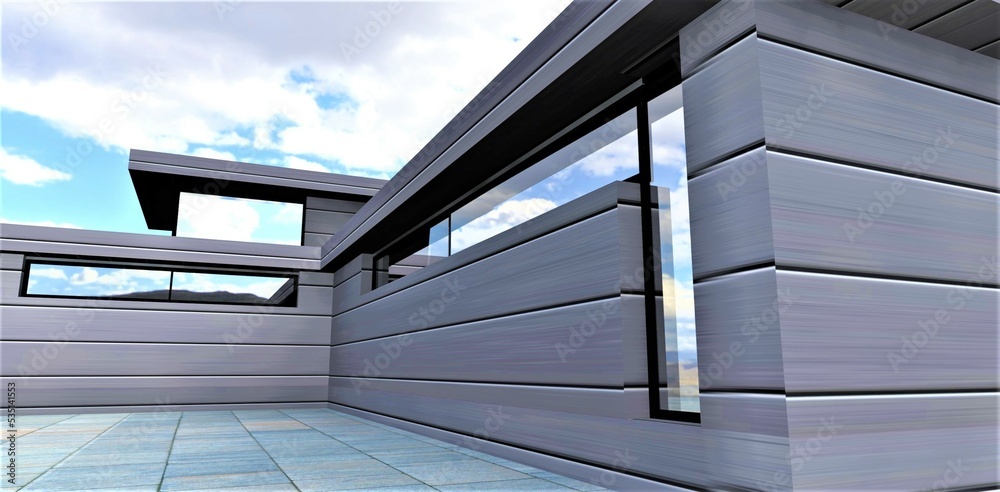 Non-standard oblong window of a futuristic house finished with ...