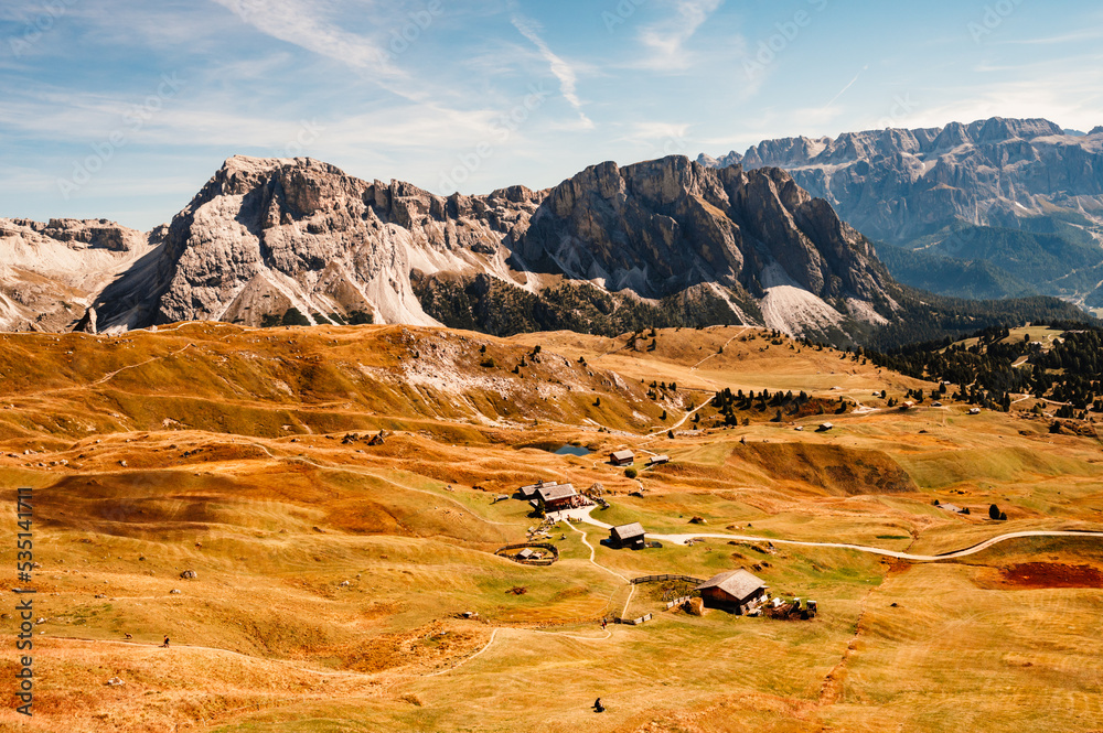Seceda. Majestic landscape of Alpine red autumn nature Seceda ...