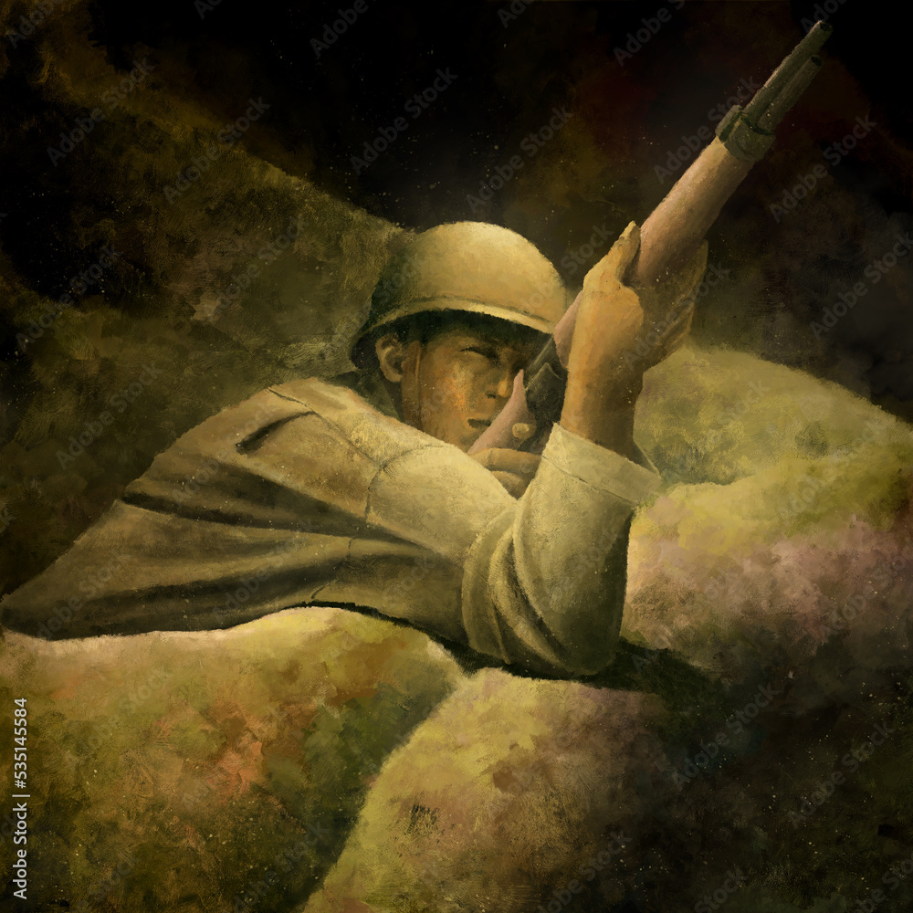 High-resolution WW2 soldier fine art painting. Realistic painting of a ...