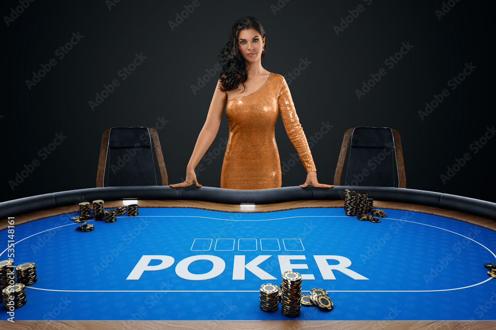 Croupier girl at the poker table, poker room. Poker game, casino, Texas ...