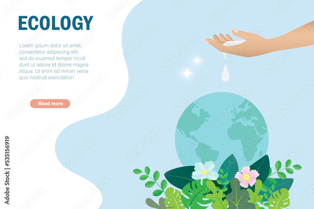 Hand showering water on earth. Ecology, earth day and world environment ...