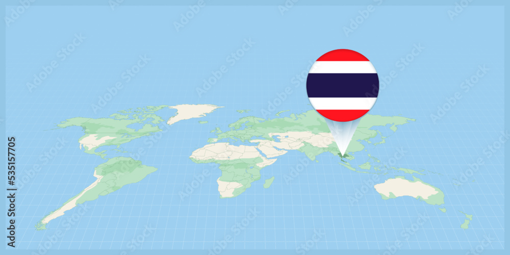 Location of Thailand on the world map, marked with Thailand flag pin ...