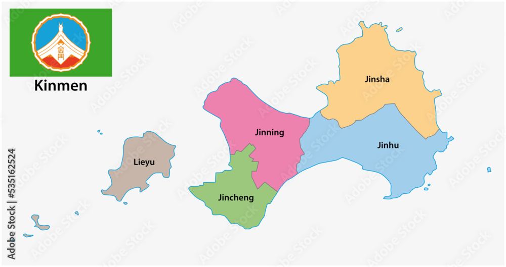 Map of Kinmen County Townships subdivision, Taiwan Stock Vector | Adobe ...