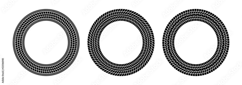 Auto tire tread circle frames set. Car and motorcycle tire pattern ...