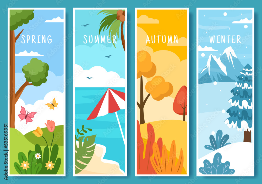 Scenery of the Four Seasons of Nature with Landscape Spring, Summer ...