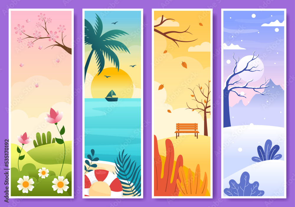 Scenery of the Four Seasons of Nature with Landscape Spring, Summer ...