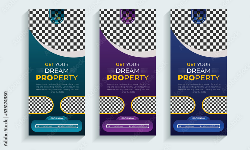 Real Estate roll up banner or cover design template, Vertical ...
