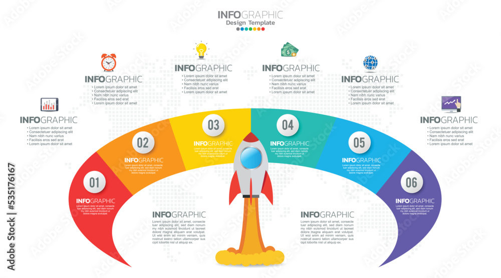 Timeline infographic vector with 6 steps can be used for workflow ...