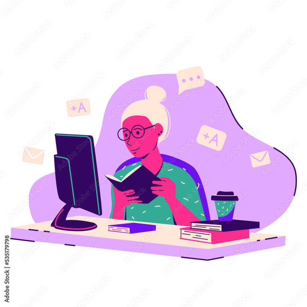 Students at the computer. The concept of online learning. Communication ...