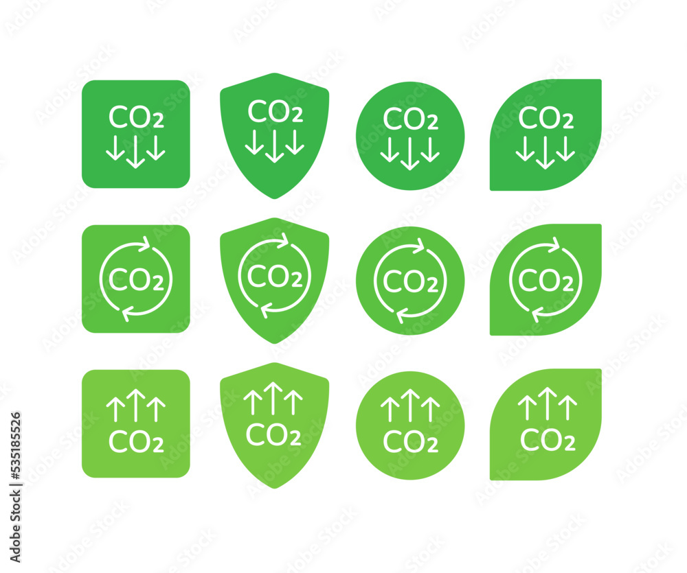CO2 emission reduction neutral banner icon set bundle. Zero carbon ...