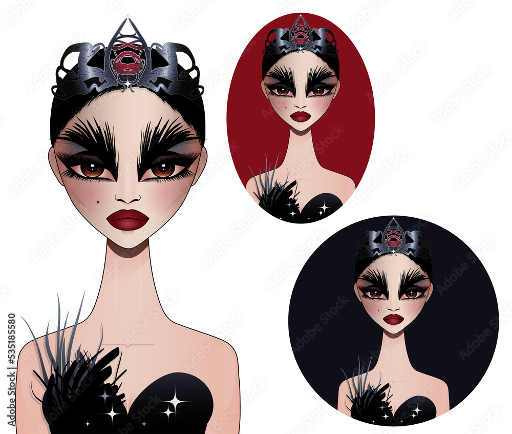 Dramatic ballerina character with diadem and feathers. Girl avatar ...