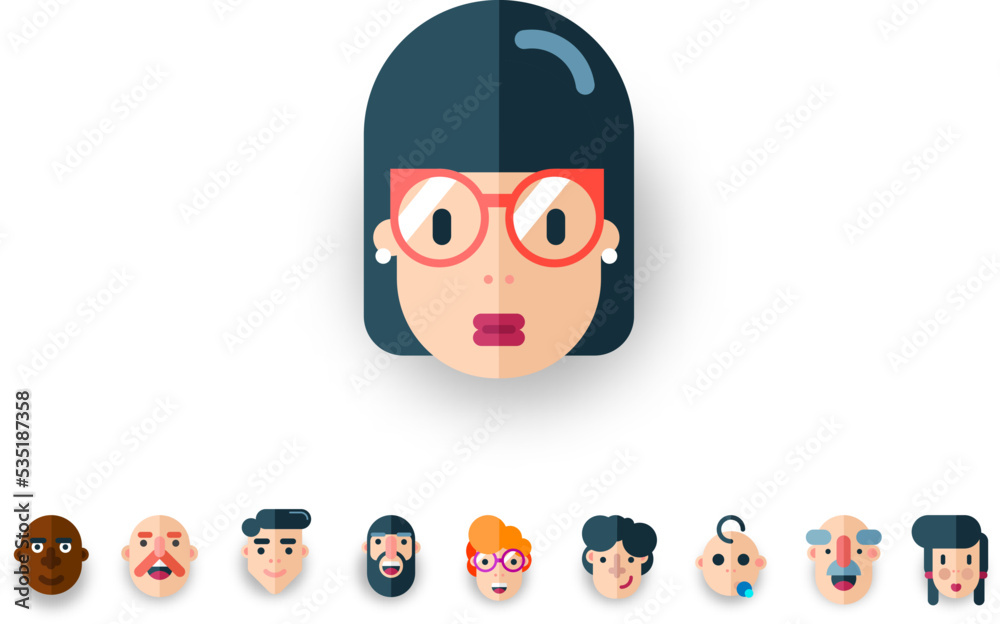 Cartoon avatar women. Set of persons, people head. Vector illustration ...