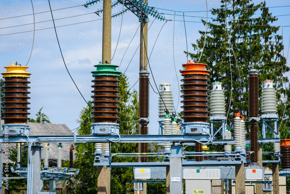 High voltage power transformer substation.High voltage electric power ...