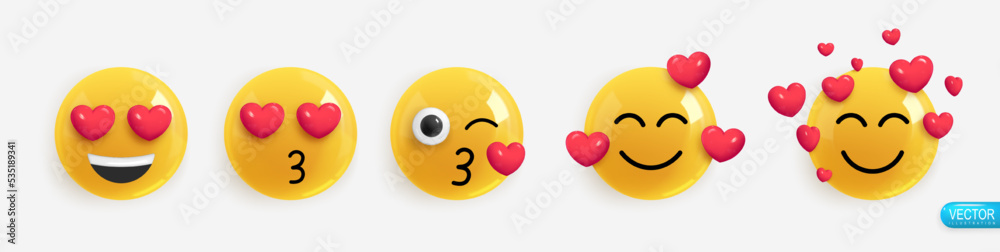Emotion Realistic 3d Render. Set Icon Smile Emoji. Vector yellow glossy ...