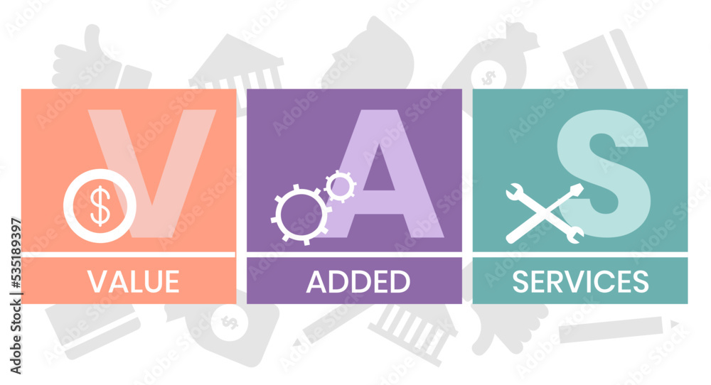 VAS - Value Added Services acronym. business concept background. vector ...