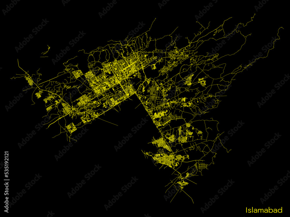 Islamabad city map with roads and streets, Pakistan. Vector outline ...