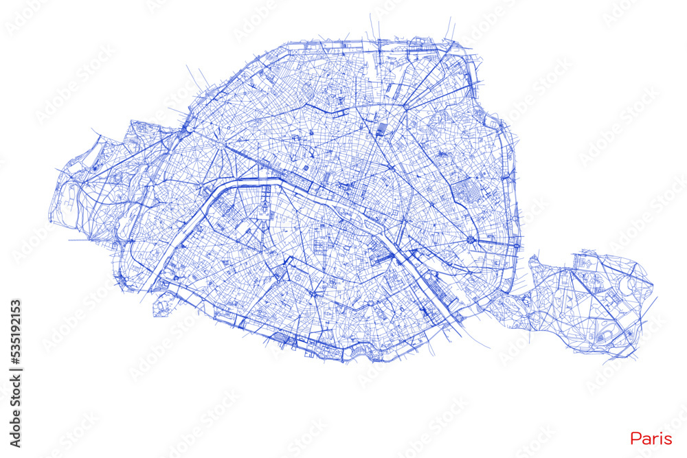 Paris city map with roads and streets, France. Vector outline ...