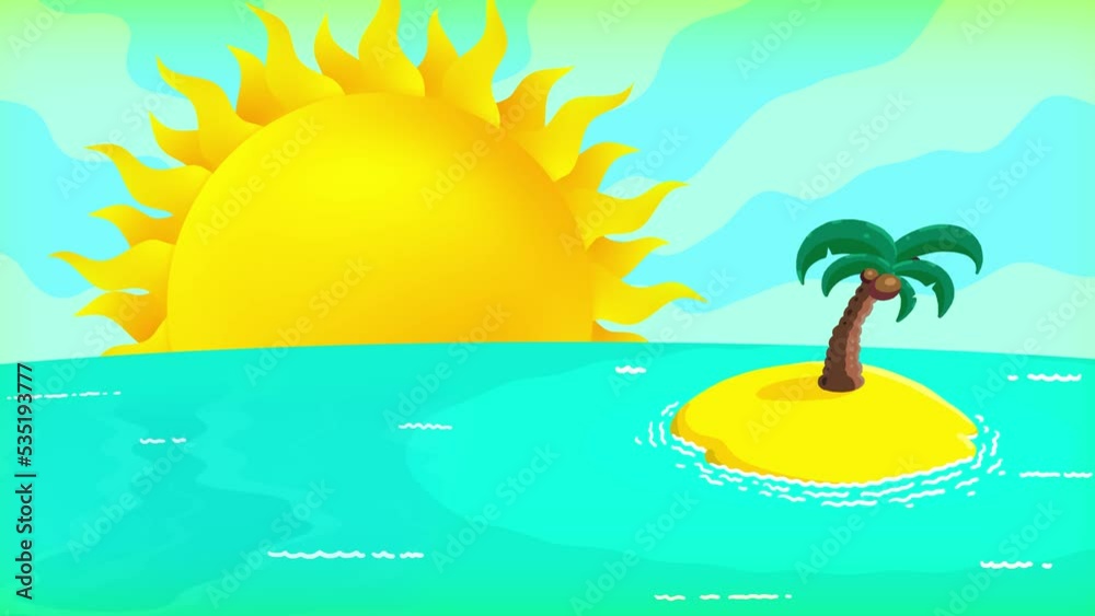 Holidays background cartoon animation with sun island and palm on the ...