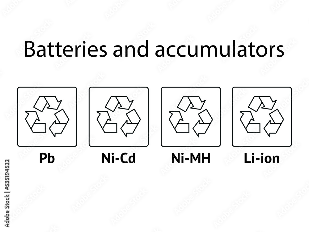 Set of Batteries Recycling codes. Recycling symbol on an isolated ...
