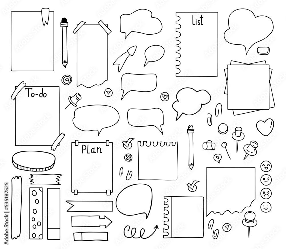 Notebook labels. Collection of stationery sheets, planners, to do list ...