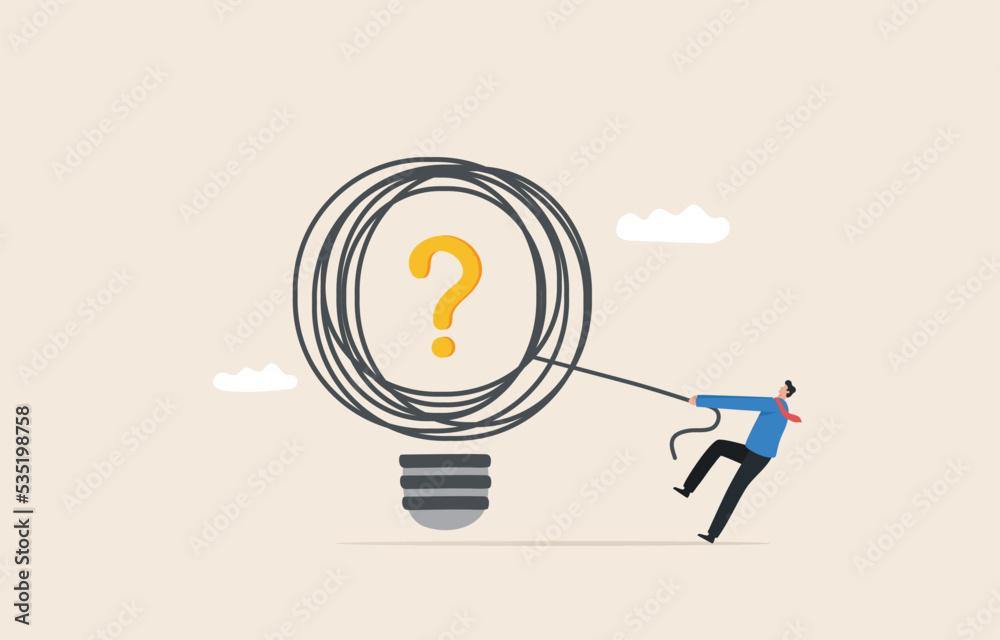 Question and answer, solving problem or business solution..Businessman ...