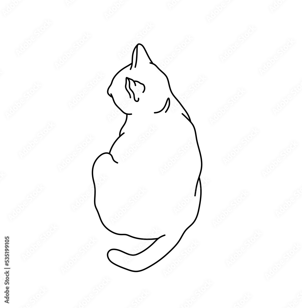 Vector isolated sitting cat top back view colorless black and white ...