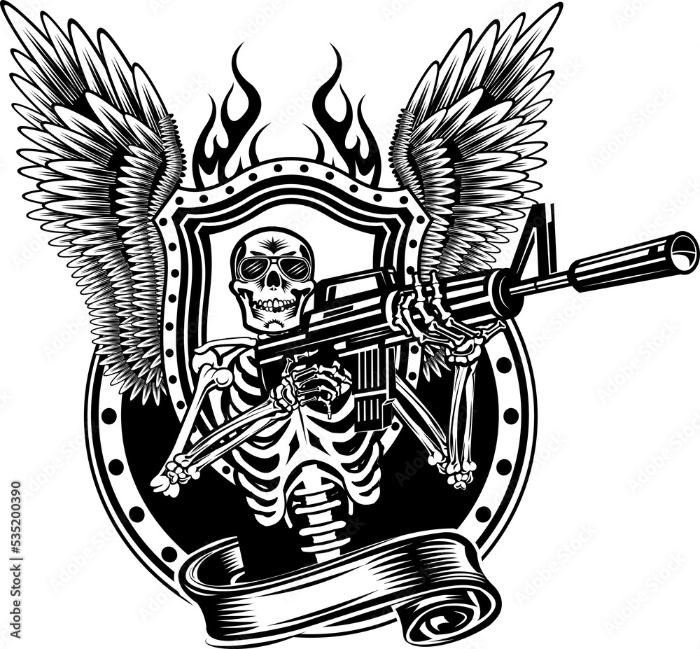 Skeleton Shooting a Rifle. Stock Illustration | Adobe Stock
