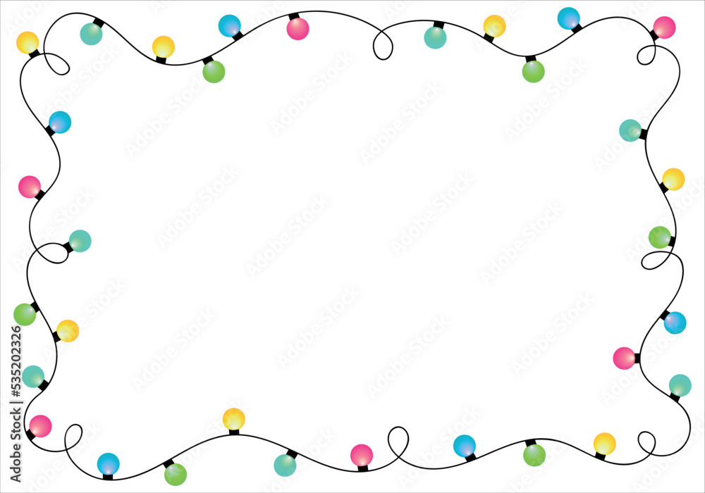 Christmas lights border. Garland frame isolated on white background ...