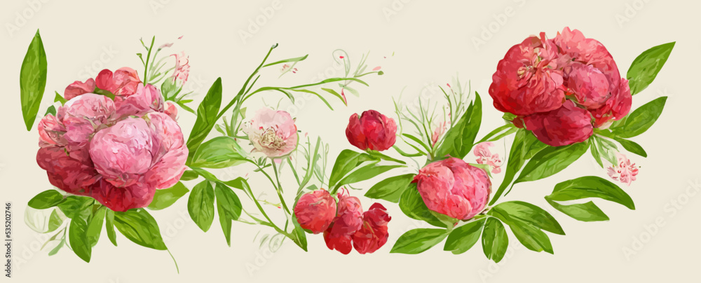 border for wallpaper watercolor pink and red flowers, background ...