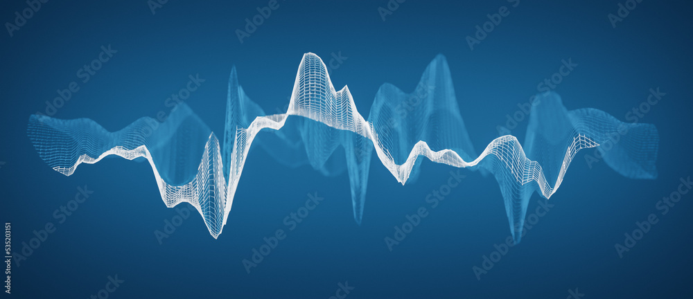 Illustration of abstract wireframe sound waves, visualization of ...
