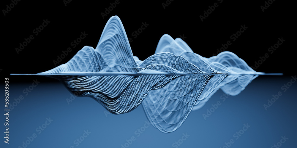Illustration of blue abstract wireframe sound waves, visualization of ...