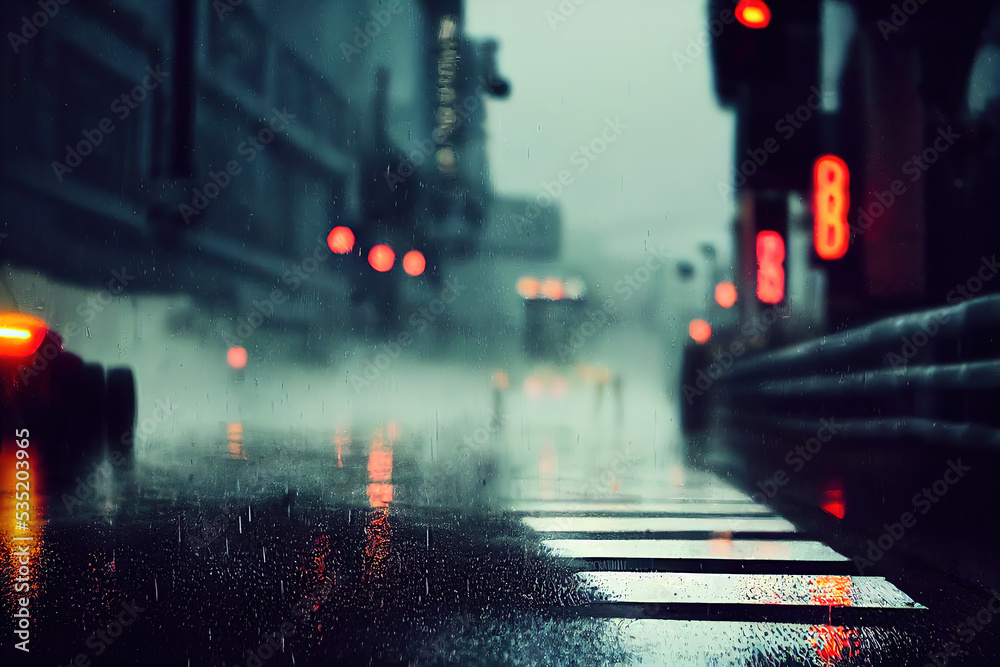 Moody and rainy digital art illustration featuring the racing track of ...