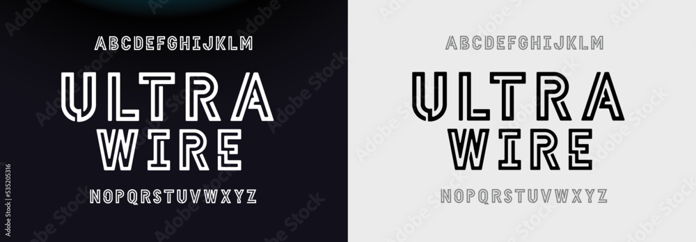 ULTRA WIRE Sports minimal tech font letter set. Luxury vector typeface ...