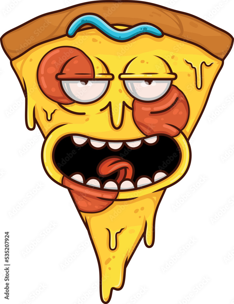 Tasty pizza. vector cartoon character. Pizza with melt smile face emoji ...