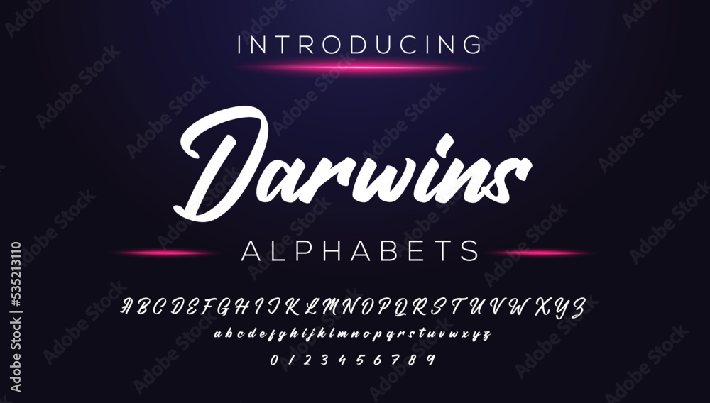 Script font display alphabet. Handwriting style fonts set. Typography a ...