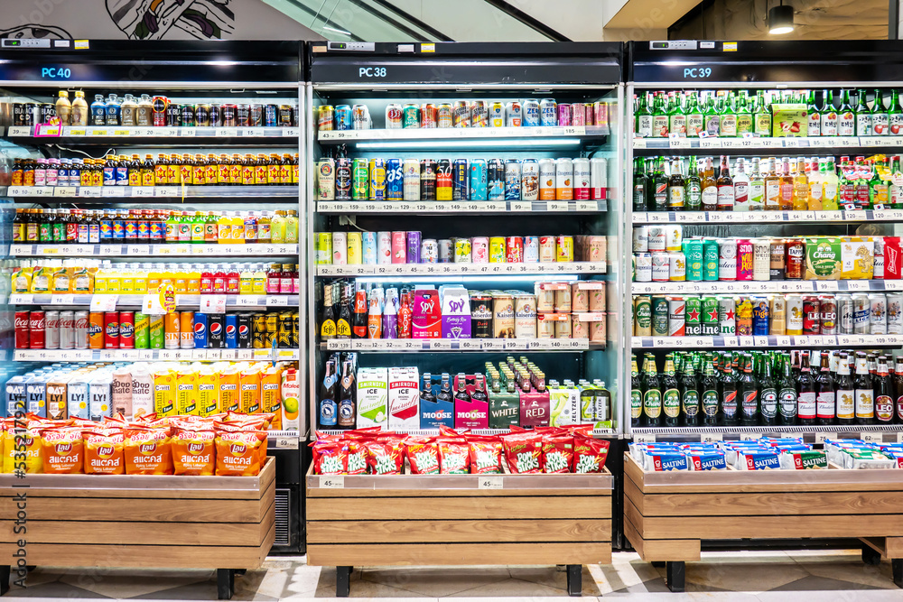 BANGKOK, THAILAND, 18 Sep 2022 -Variety of soft drinks,energy drinks ...