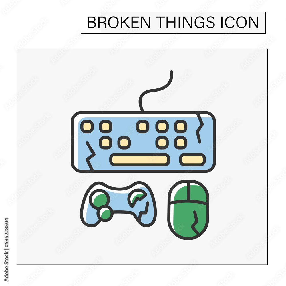 Devices color icon. Destroyed electronic devices. Smashed keyboard ...
