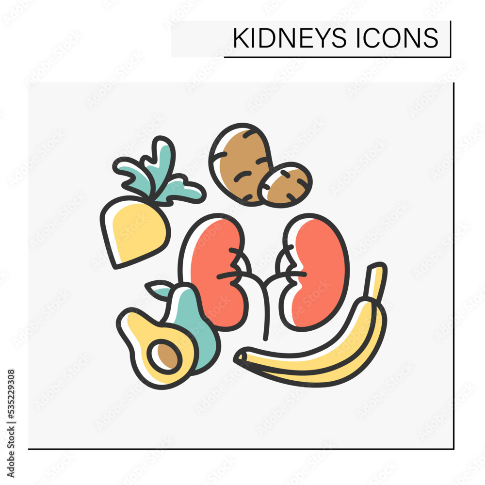 Diet color icon. Detox diet for internal organs cleaning up. Kidney ...