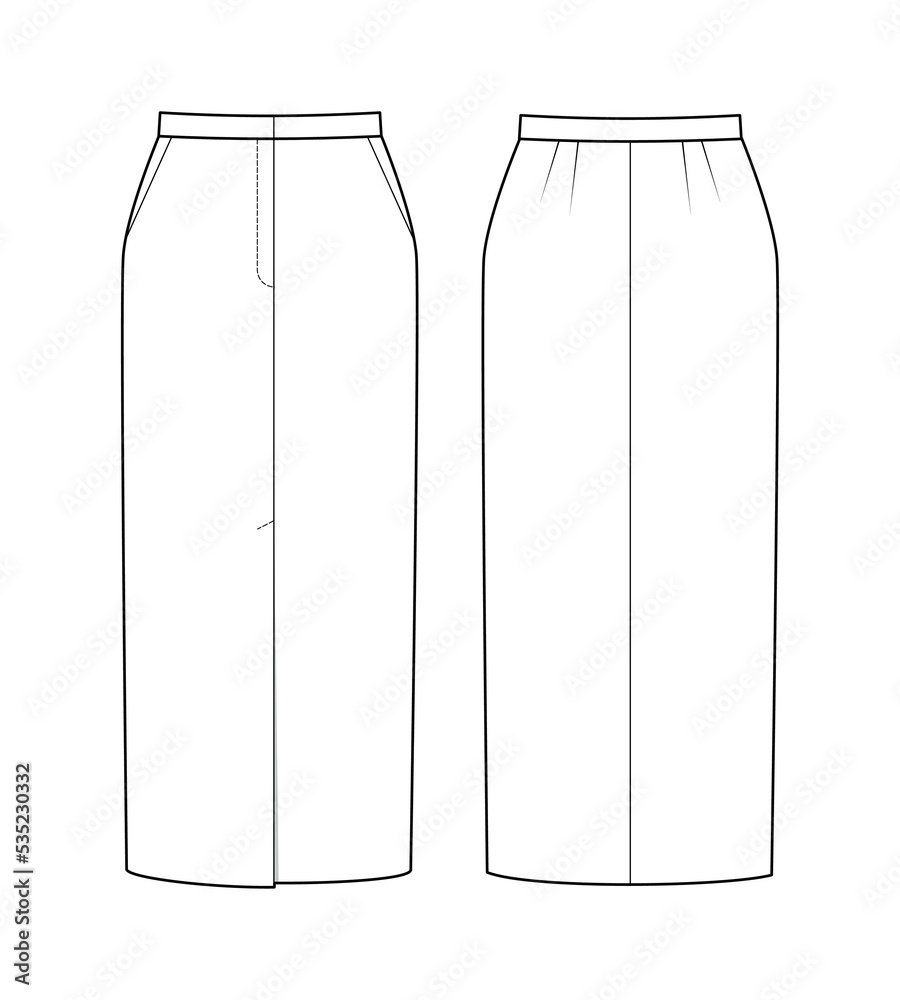 Fashion technical drawing of front slit front slit midi skirt Stock ...