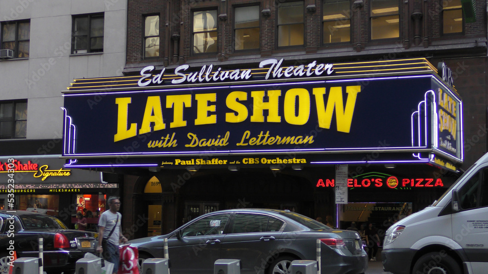 CBS Late night show entrance sign in New York. The show has now ended ...