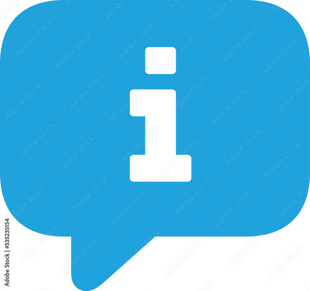 Blue information chat icon sign or info bubble symbol design and ...