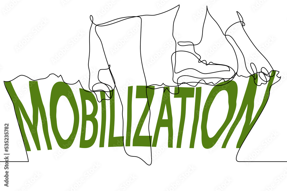 Vetor de male feet step on the fence from the word "MOBILIZATION" - one ...