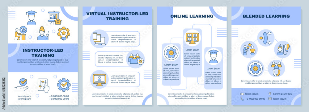 Types of training blue brochure template. Virtual instructor. Leaflet ...