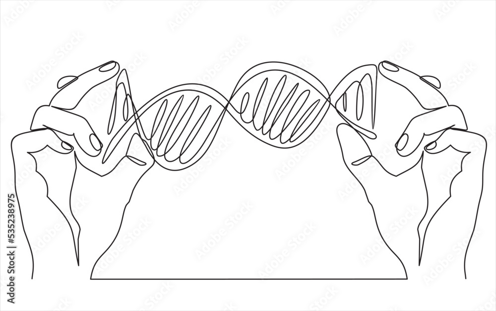 One continuous line drawing of hand holding DNA. vector illustration ...