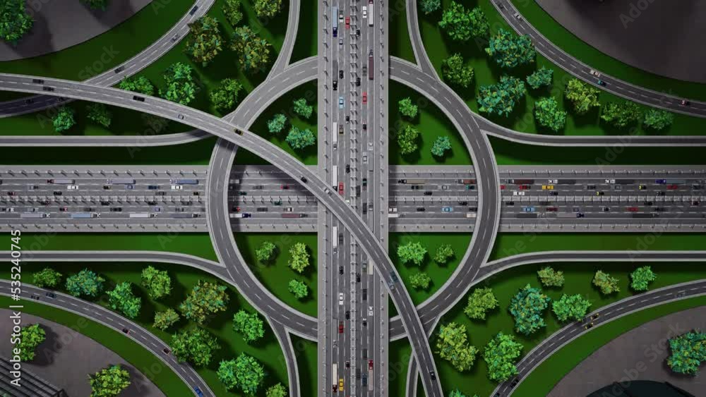 Highway intersection/ road interchange middle in the city with heavy ...