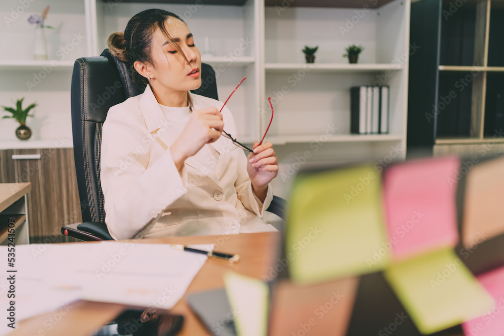 Stress business woman busy and pain from overwork. young adult Asian ...