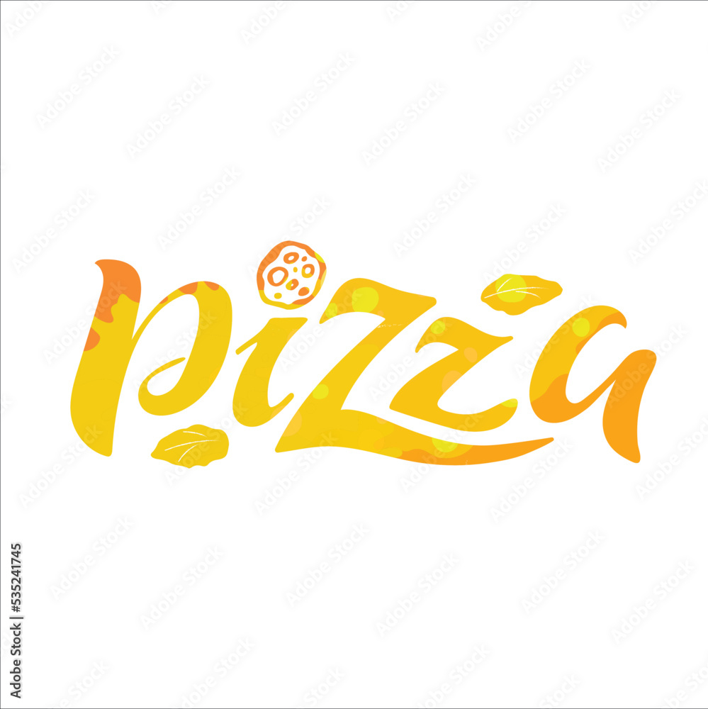 Pizza logo, vector hand lettering. Calligraphy. Handwritten letters of ...
